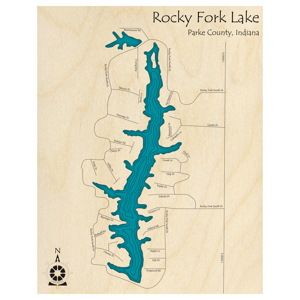 Rocky Fork Lake, Indiana 3D Custom Wood Map – Lake Art LLC