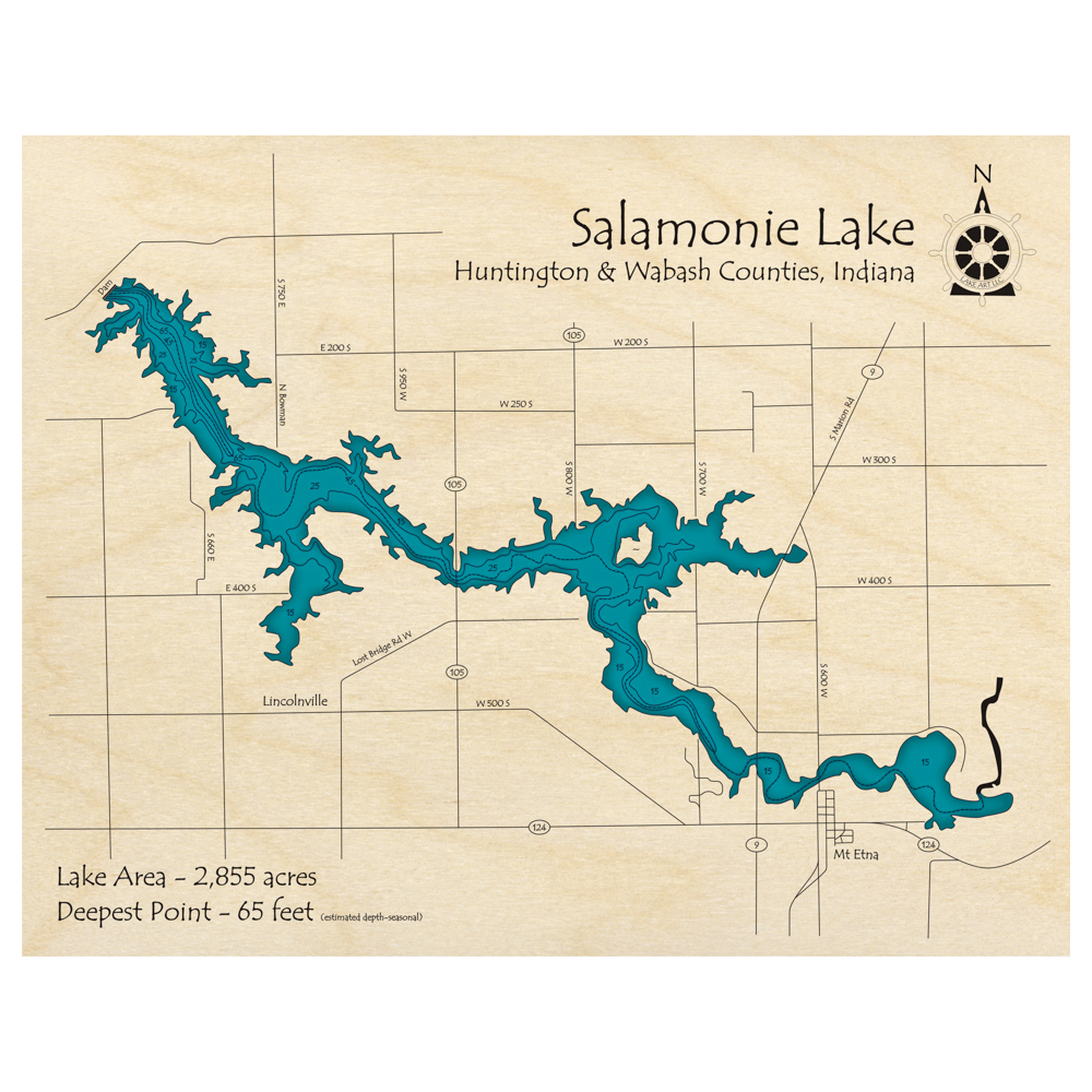 Salamonie Lake, Indiana 3D Custom Wood Map – Lake Art LLC