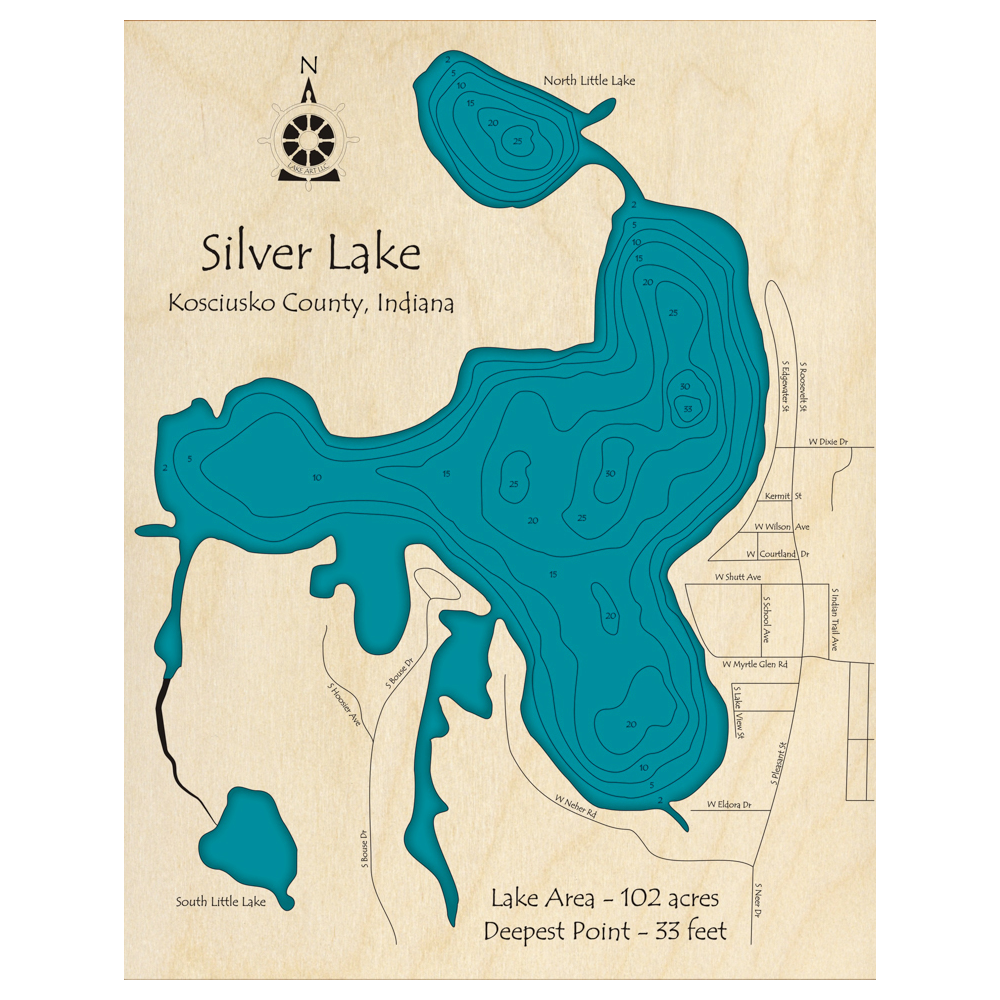 Silver Lake, Indiana 3D Custom Wood Map – Lake Art LLC