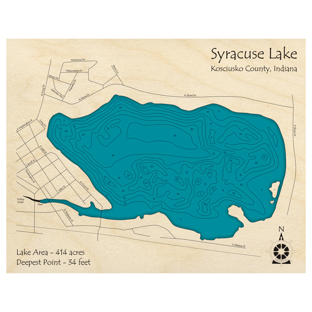 Syracuse Lake, Indiana 3D Custom Wood Map – Lake Art LLC