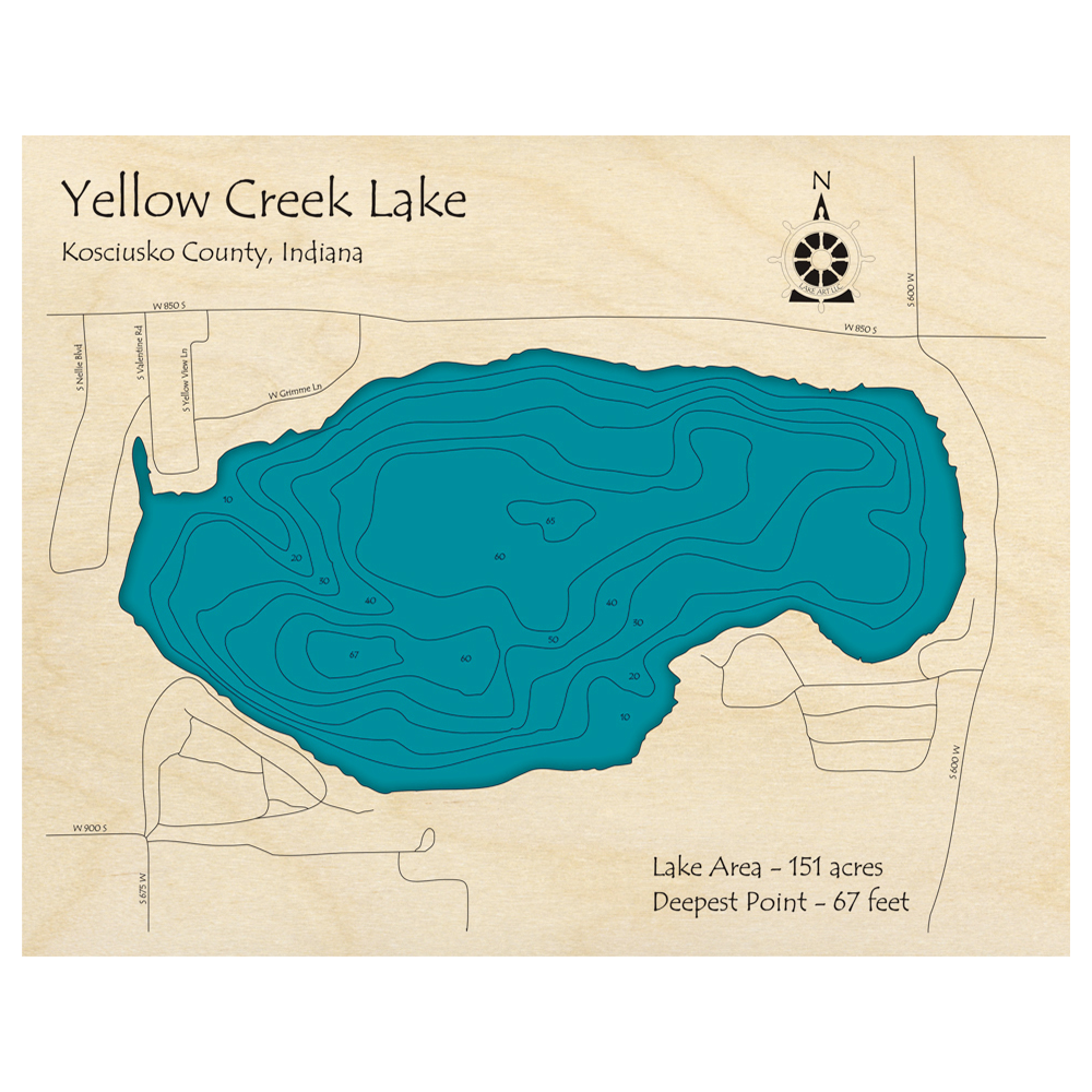 Yellow Creek Lake, Indiana 3D Custom Wood Map – Lake Art LLC