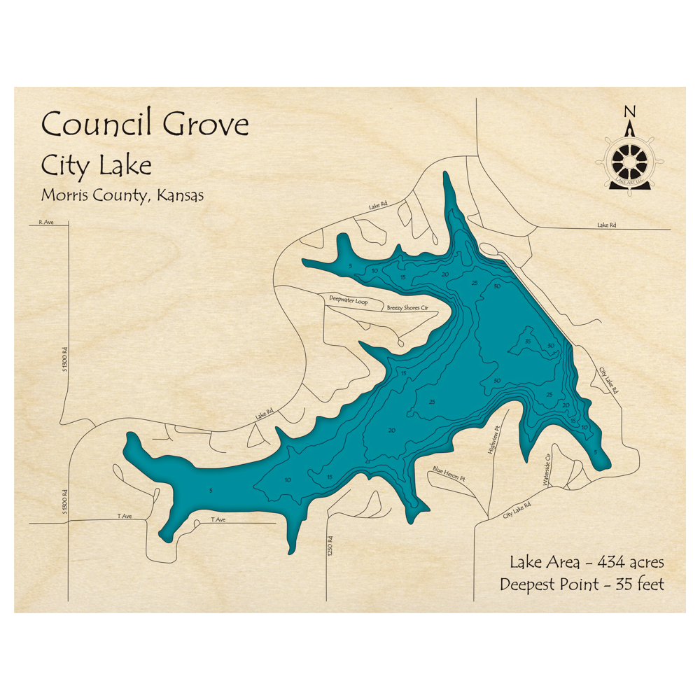 Council Grove City Lake, Kansas 3D Custom Wood Map – Lake Art LLC