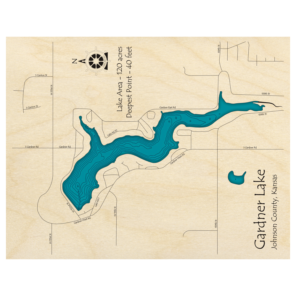 Gardner Lake, Kansas 3D Custom Wood Map – Lake Art LLC