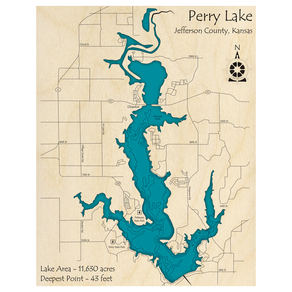 Perry Lake, Kansas 3D Custom Wood Map – Lake Art LLC