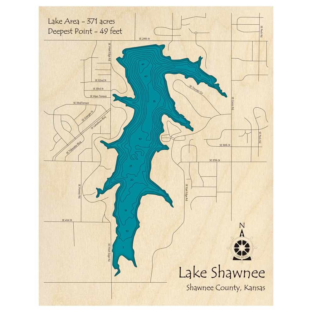 Lake Shawnee, Kansas 3D Custom Wood Map – Lake Art LLC