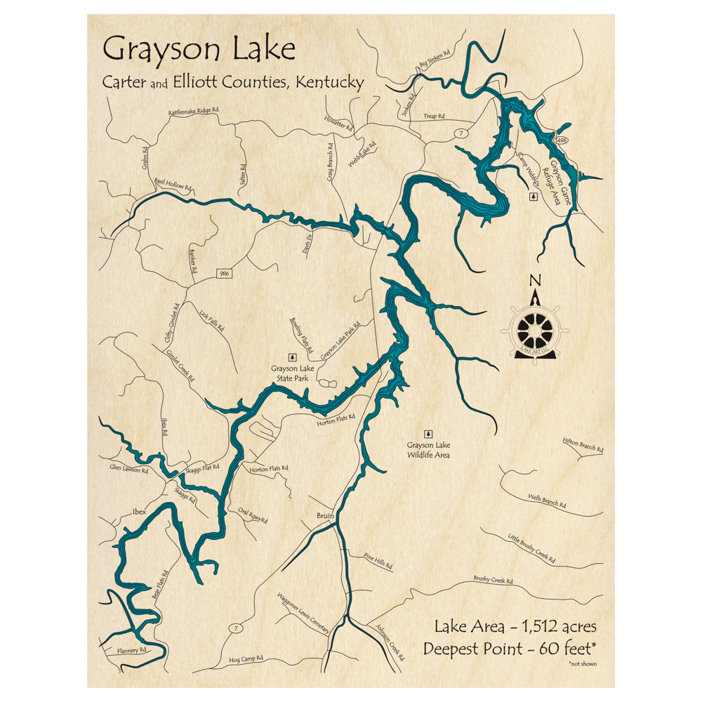 Grayson Lake, Kentucky 3D Custom Wood Map – Lake Art LLC
