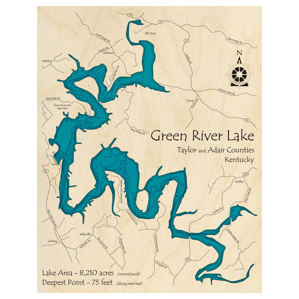 Green River Lake, Kentucky 3D Custom Wood Map – Lake Art LLC