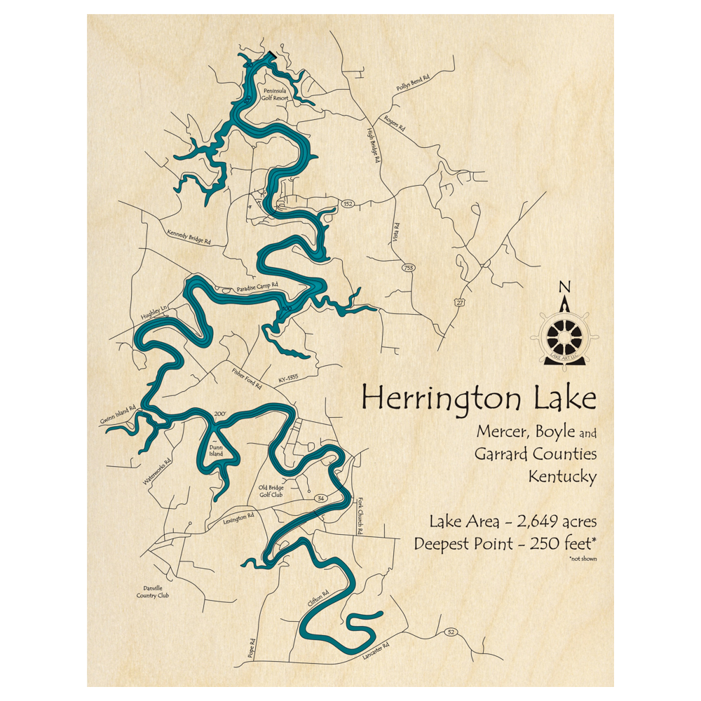 Herrington Lake, Kentucky 3D Custom Wood Map – Lake Art LLC