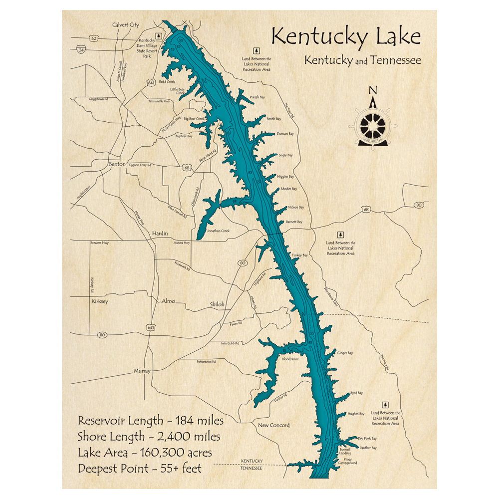 Kentucky Lake, Kentucky 3D Custom Wood Map – Lake Art LLC