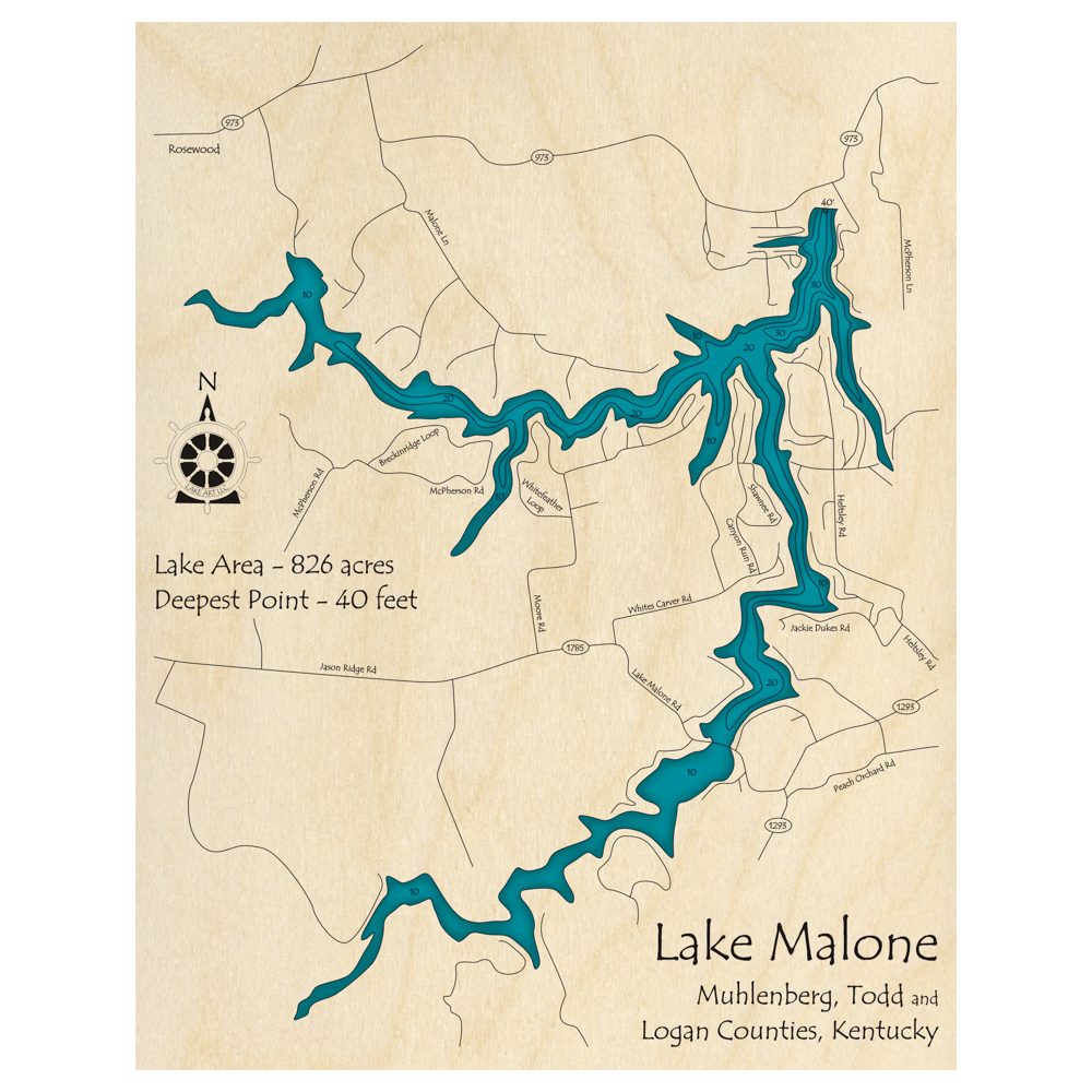 Lake Malone, Kentucky 3D Custom Wood Map – Lake Art LLC