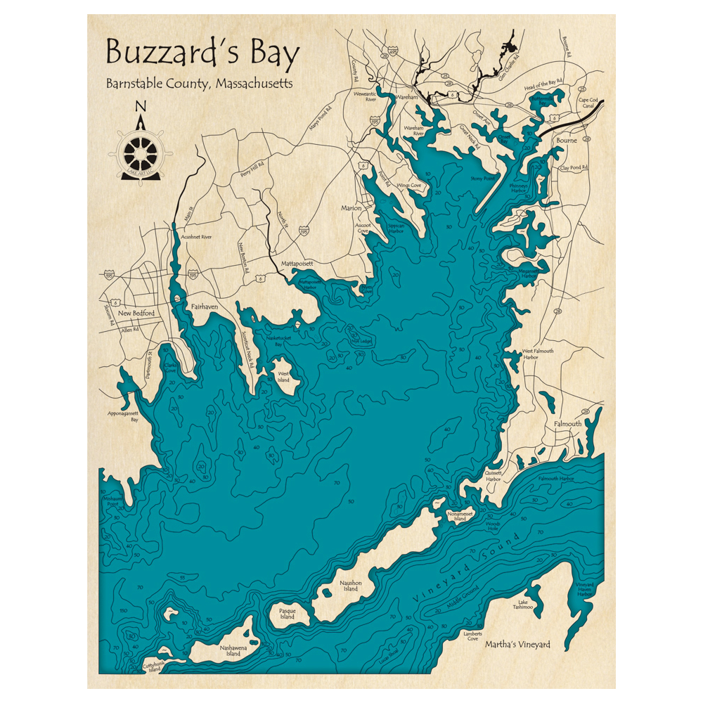 Buzzards Bay, Massachusetts 3D Custom Wood Map – Lake Art LLC