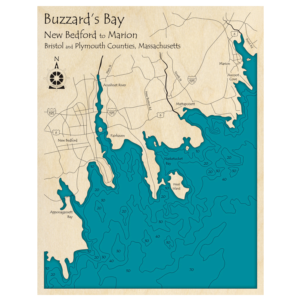 Buzzards Bay, Massachusetts 3D Custom Wood Map – Lake Art LLC