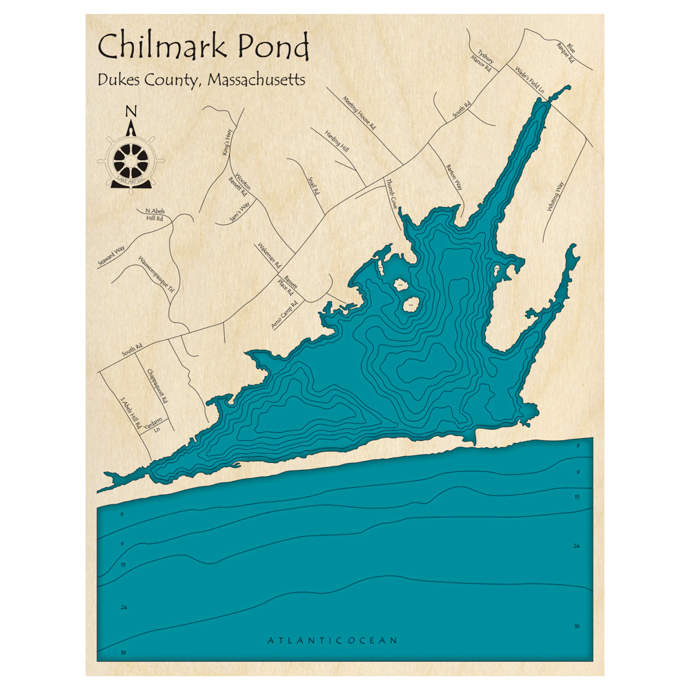 Chilmark Pond, Massachusetts 3D Custom Wood Map – Lake Art LLC
