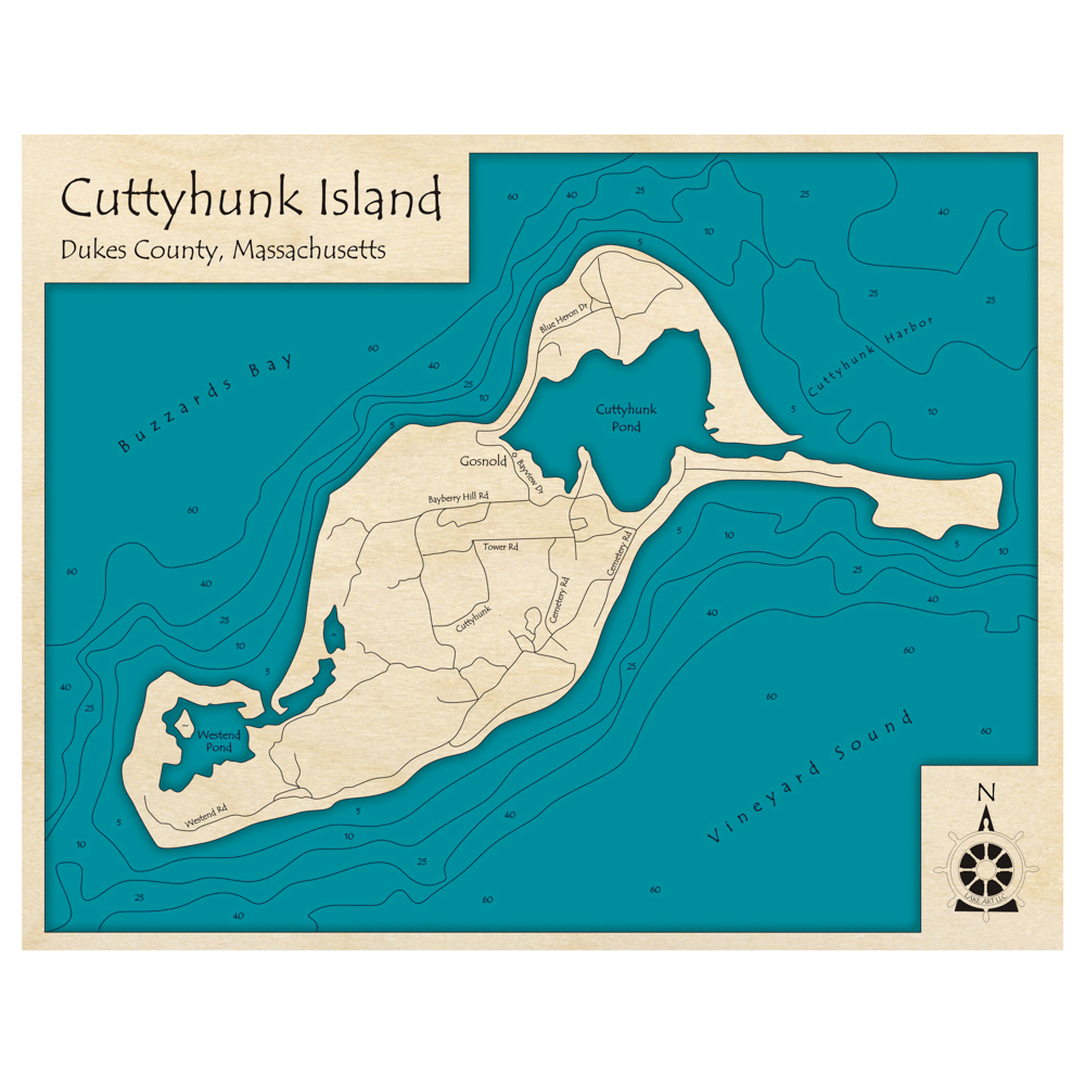 Cuttyhunk Island, Massachusetts 3D Custom Wood Map – Lake Art LLC