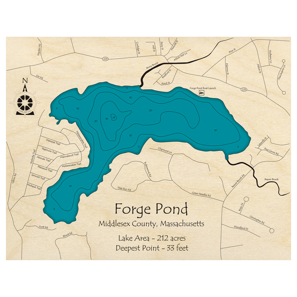 Forge Pond, Massachusetts 3D Custom Wood Map – Lake Art LLC