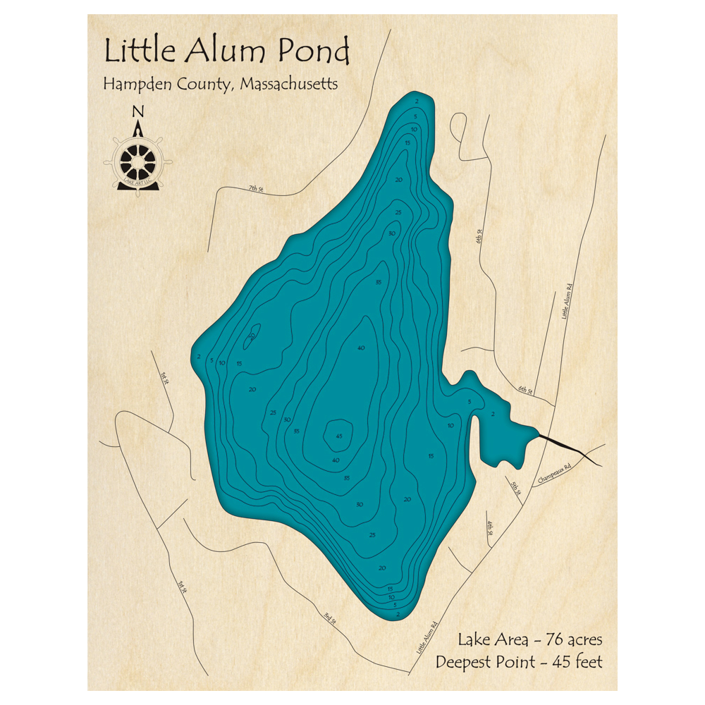 Little Alum Pond, Massachusetts 3D Custom Wood Map – Lake Art LLC