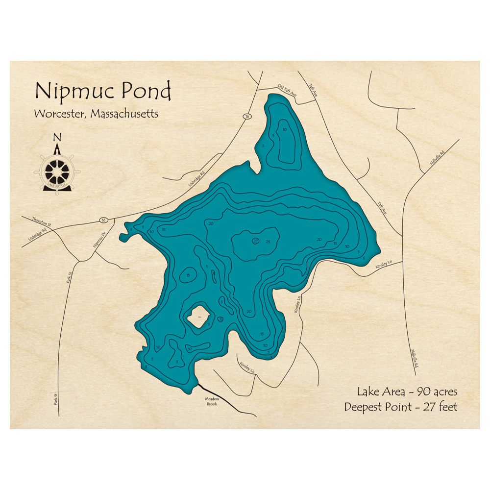 Nipmuc Pond, Massachusetts 3D Custom Wood Map – Lake Art LLC