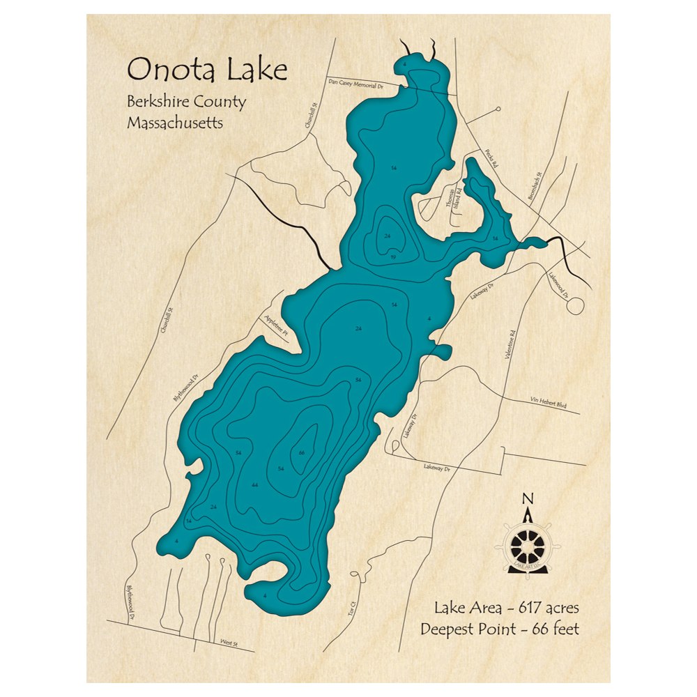 Onota Lake, Massachusetts 3D Custom Wood Map – Lake Art LLC