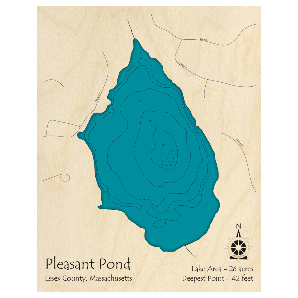 Pleasant Pond, Massachusetts 3D Custom Wood Map – Lake Art LLC