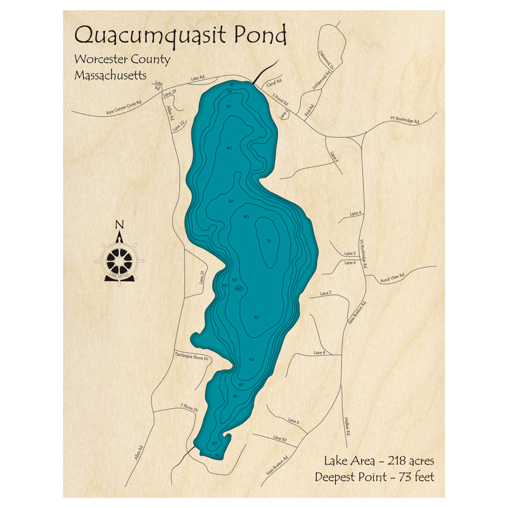 Quacumquasit Pond, Massachusetts 3D Custom Wood Map – Lake Art LLC