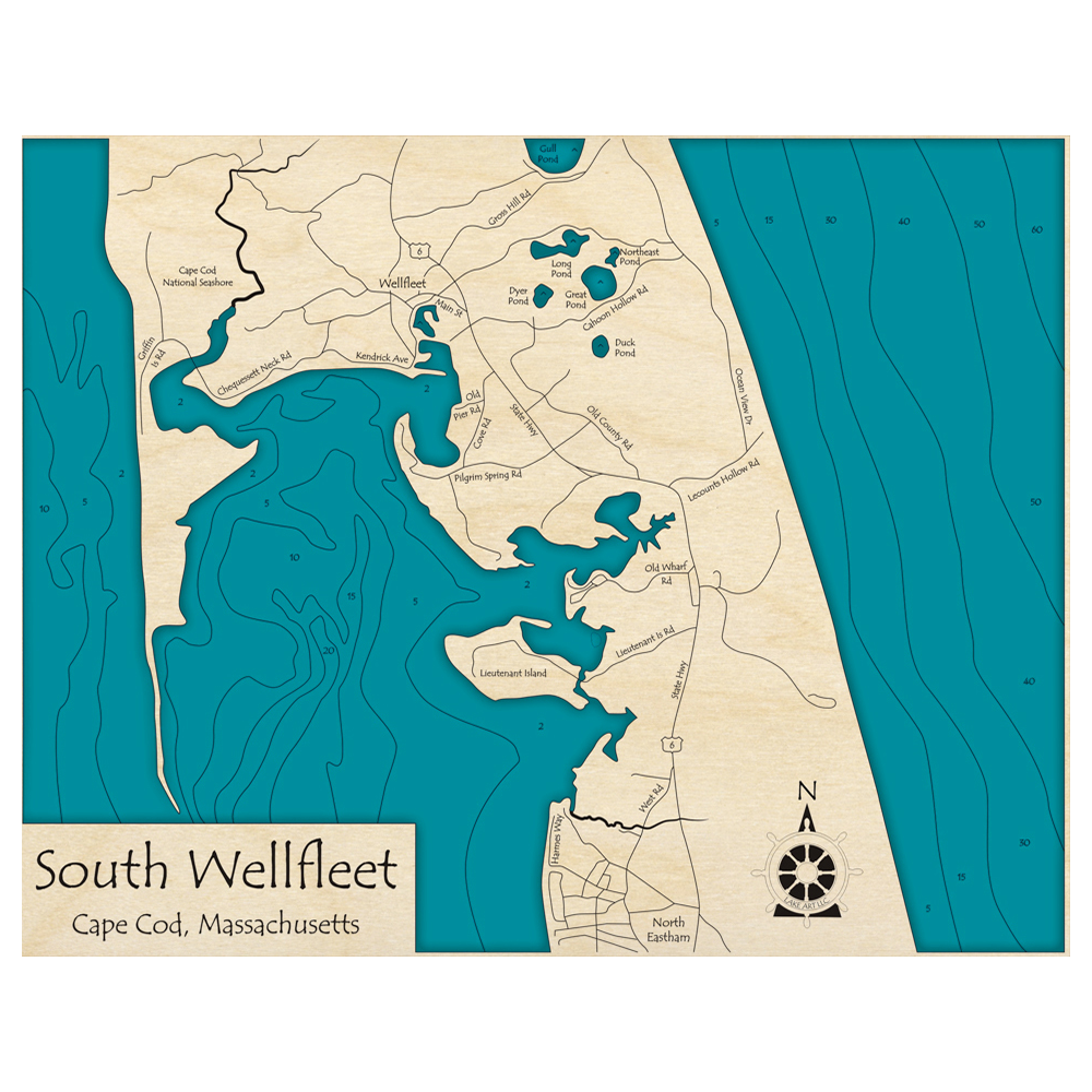 South Wellfleet, Massachusetts 3D Custom Wood Map – Lake Art LLC