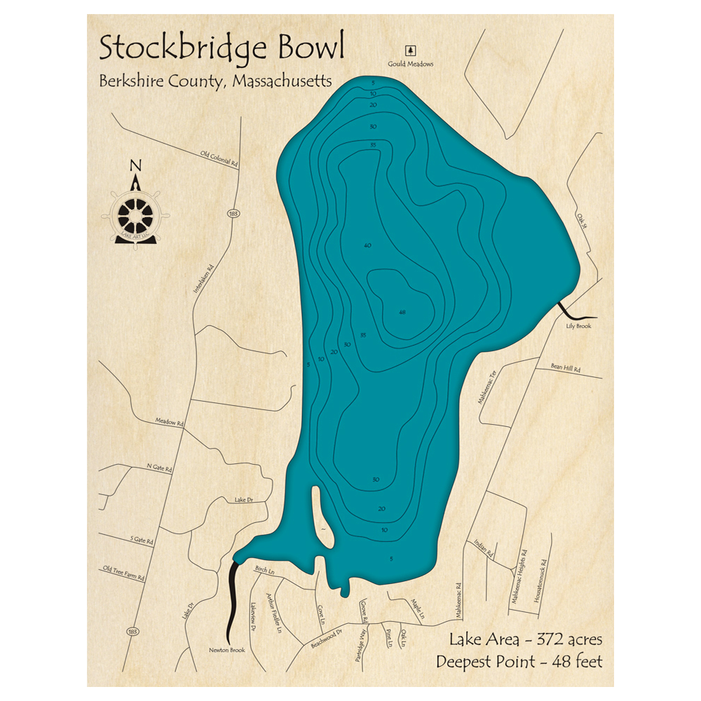 Stockbridge Bowl, Massachusetts 3D Custom Wood Map – Lake Art LLC