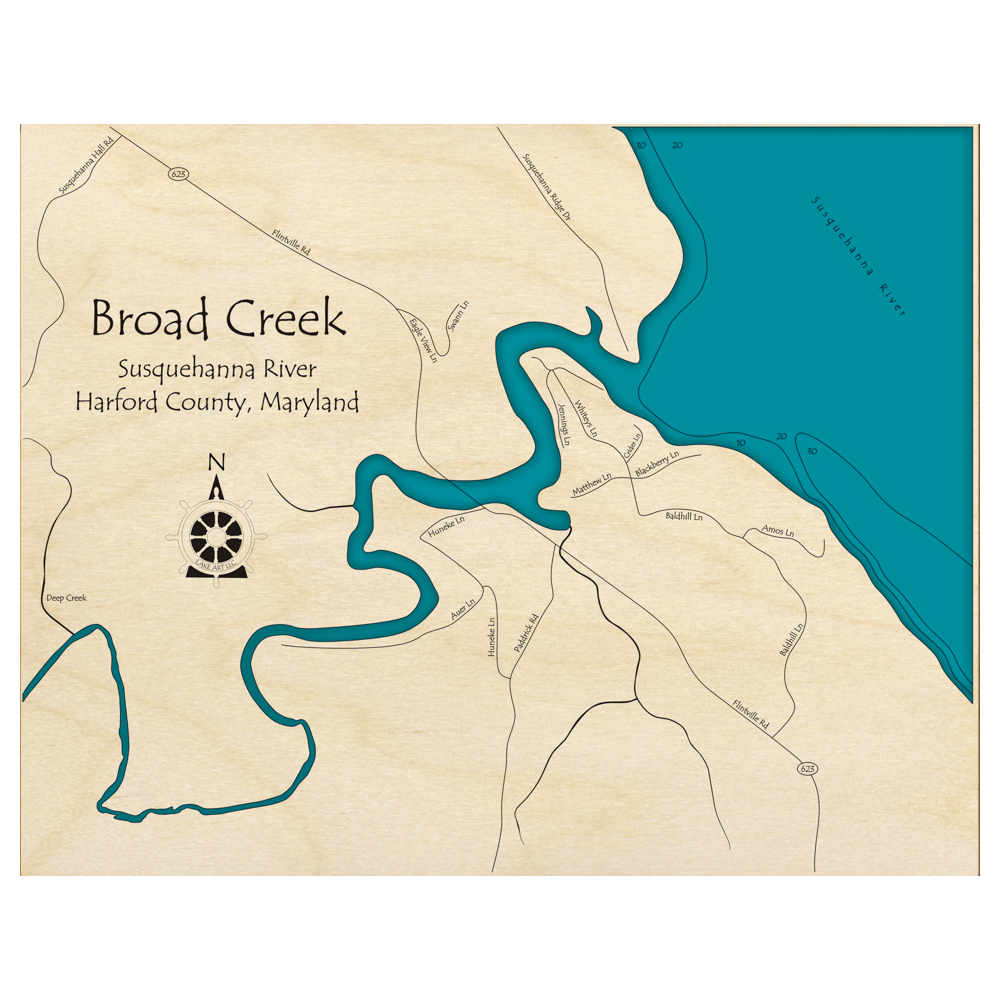 Broad Creek Area, Maryland 3D Custom Wood Map – Lake Art LLC