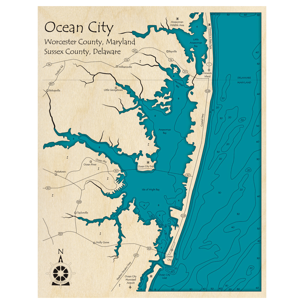 Ocean City MD (DE, MD) 3D Custom Wood Map – Lake Art LLC
