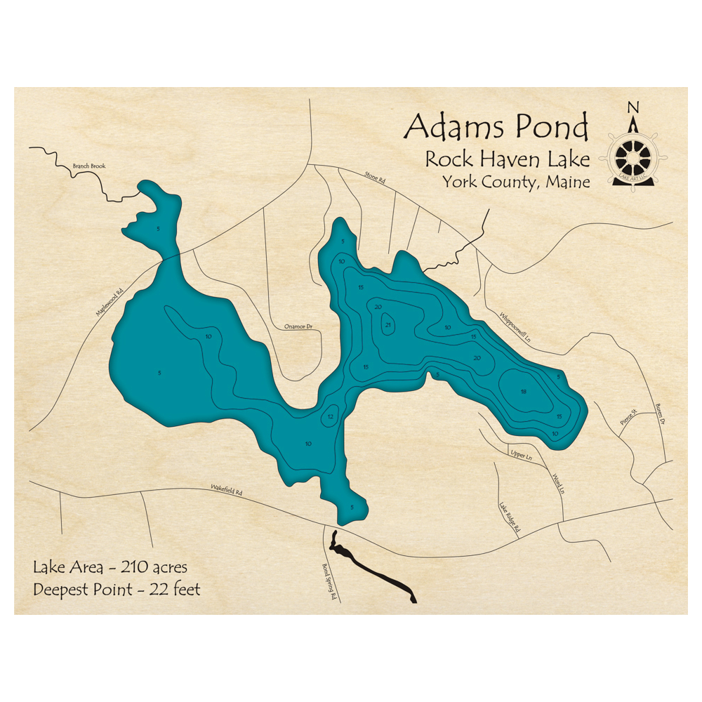 Adams Pond, Maine 3D Custom Wood Map – Lake Art LLC