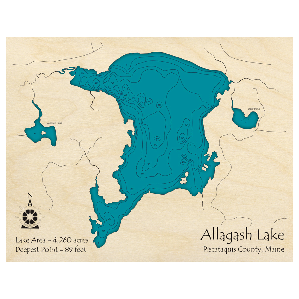 Allagash Lake, Maine 3D Custom Wood Map – Lake Art LLC