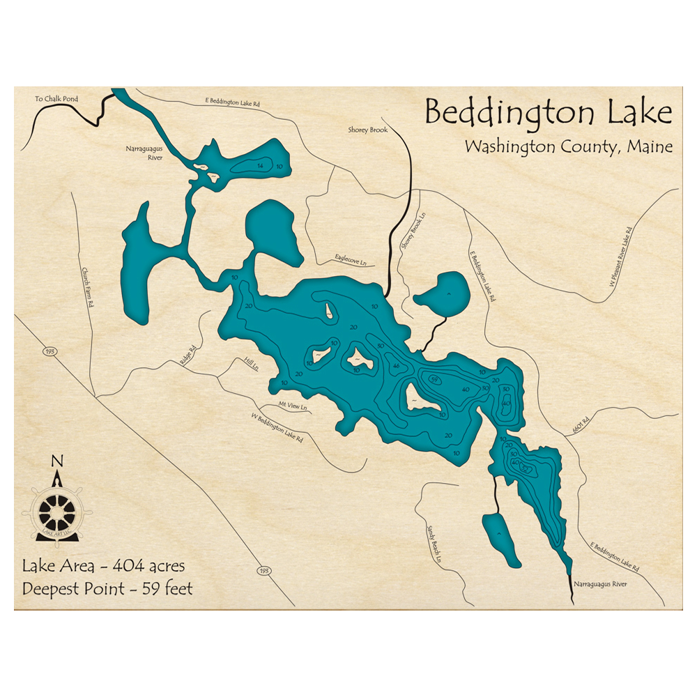 Beddington Lake, Maine 3D Custom Wood Map – Lake Art LLC