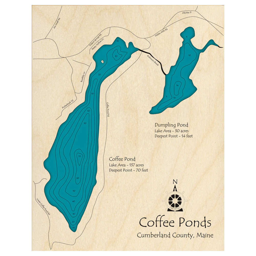 Coffee Ponds, Maine 3D Custom Wood Map – Lake Art LLC