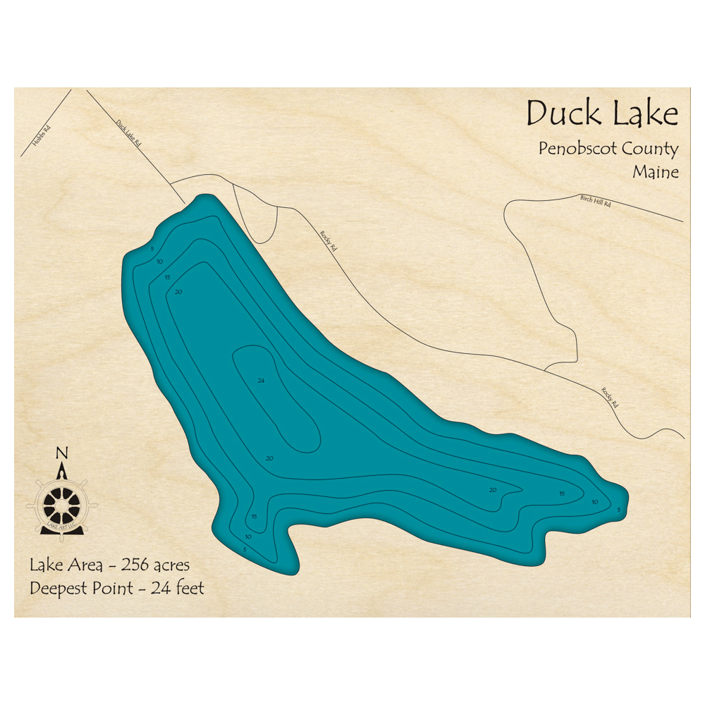 Duck Lake, Maine 3D Custom Wood Map – Lake Art LLC