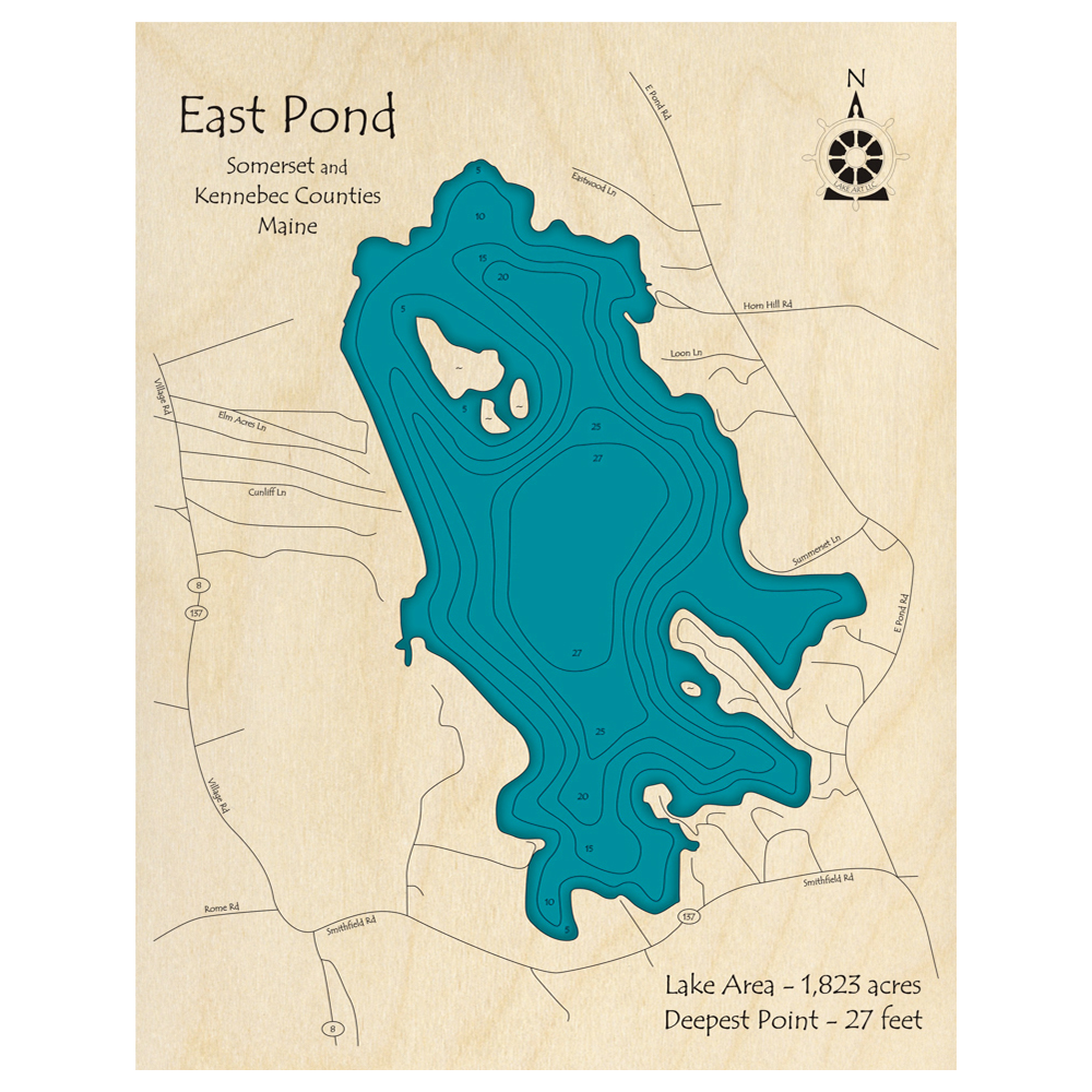 East Pond, Maine 3D Custom Wood Map – Lake Art LLC
