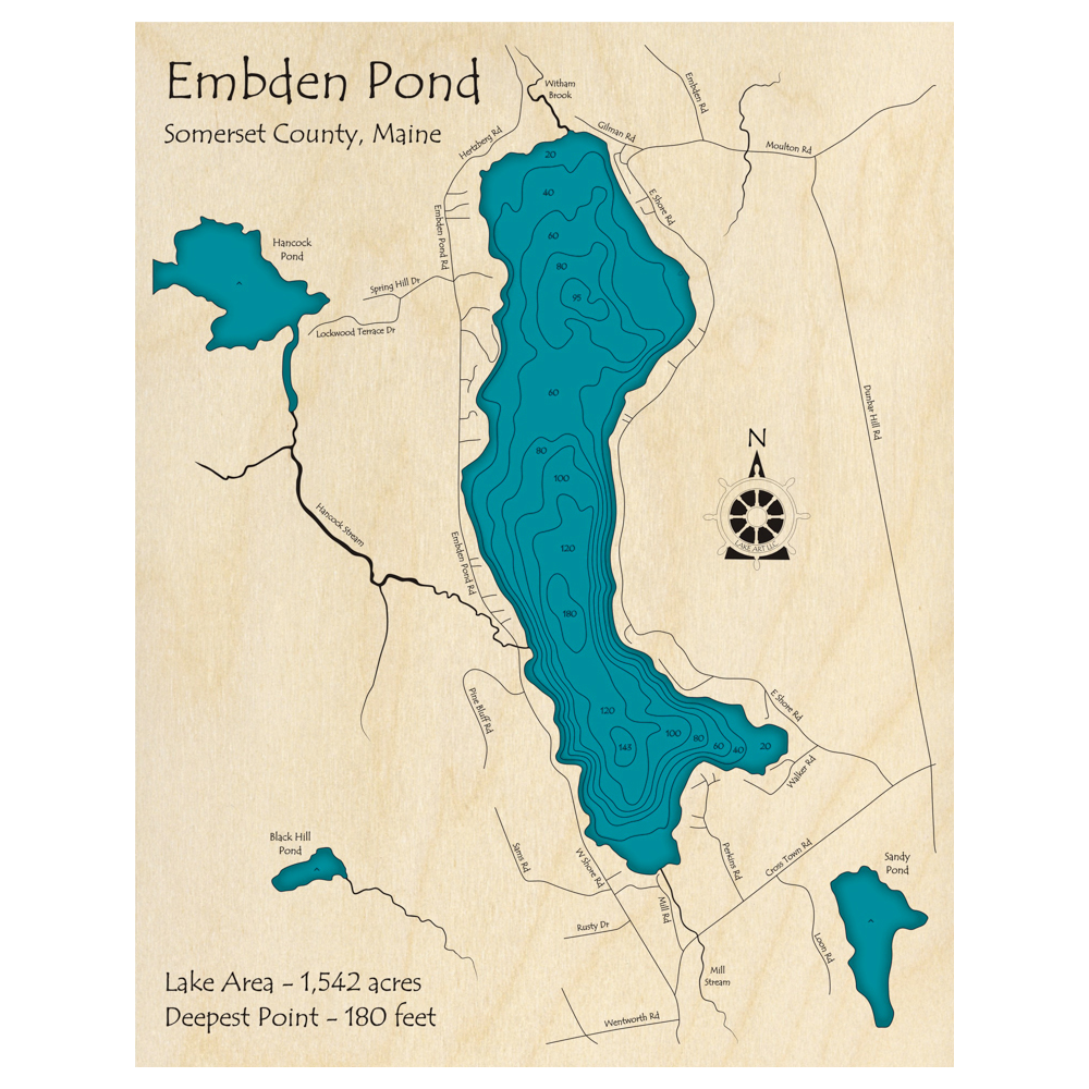 Embden Pond, Maine 3D Custom Wood Map – Lake Art LLC