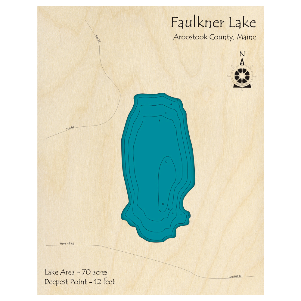 Faulkner Lake, Maine 3D Custom Wood Map – Lake Art LLC