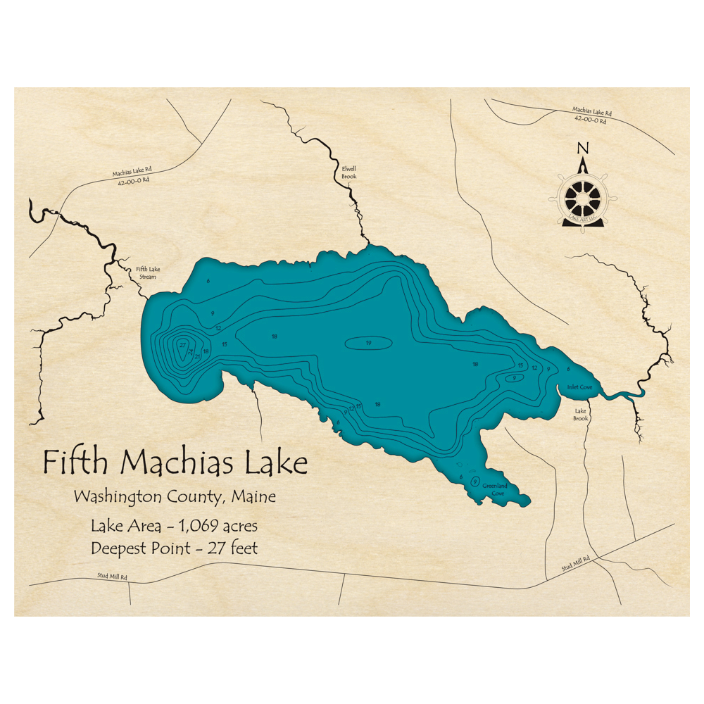 Fifth Machias Lake, Maine 3D Custom Wood Map – Lake Art LLC