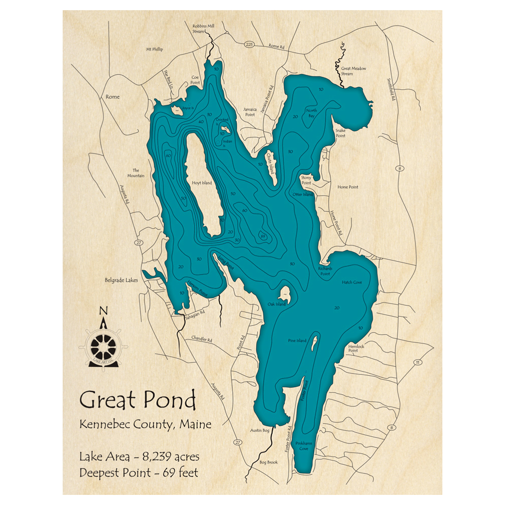 Great Pond, Maine 3D Custom Wood Map – Lake Art LLC