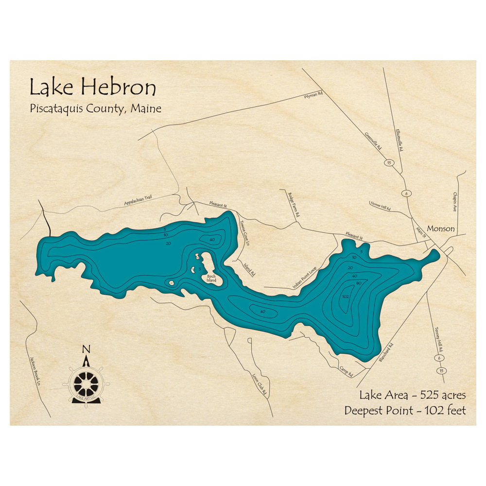 Lake Hebron, Maine 3D Custom Wood Map – Lake Art LLC