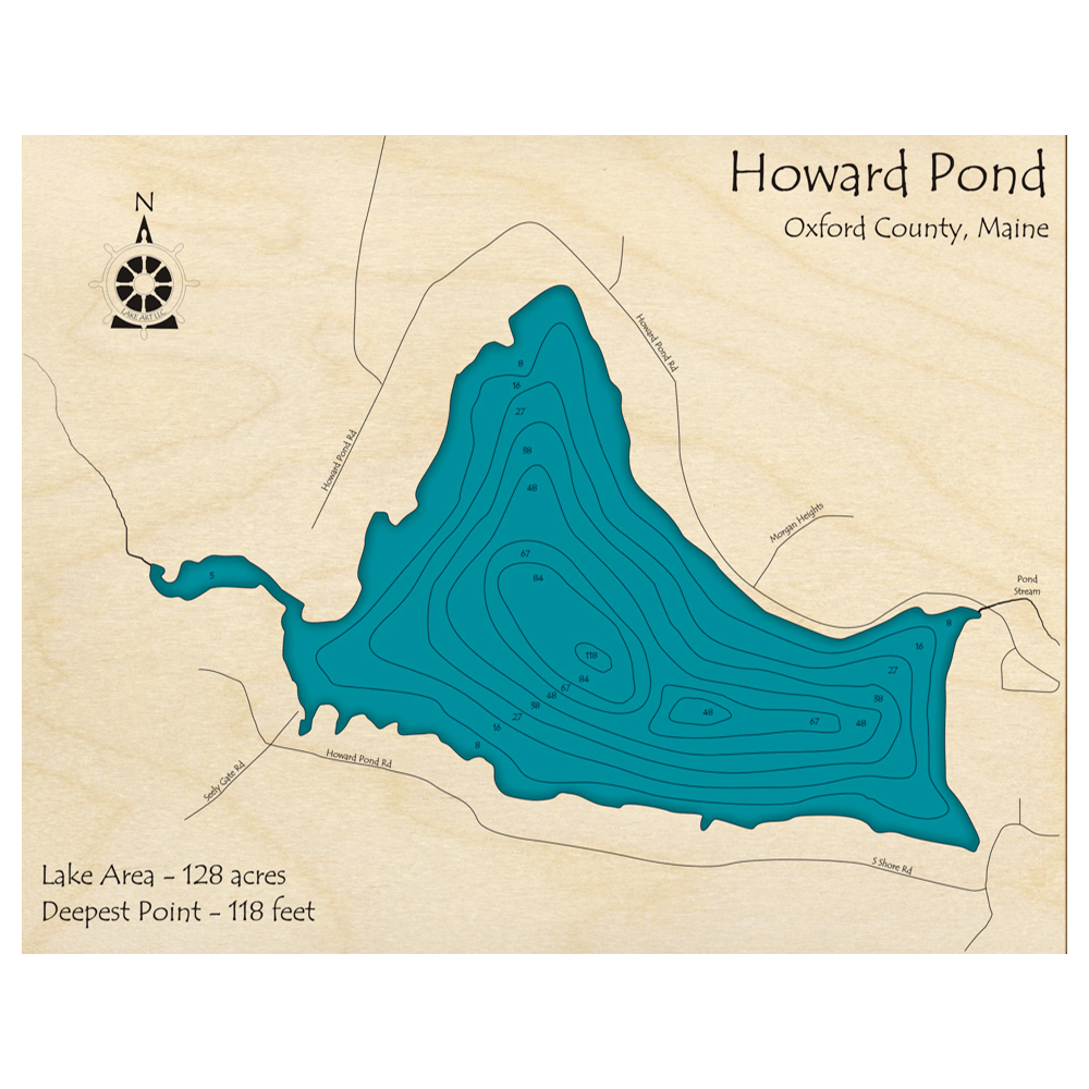 Howard Pond, Maine 3D Custom Wood Map – Lake Art LLC