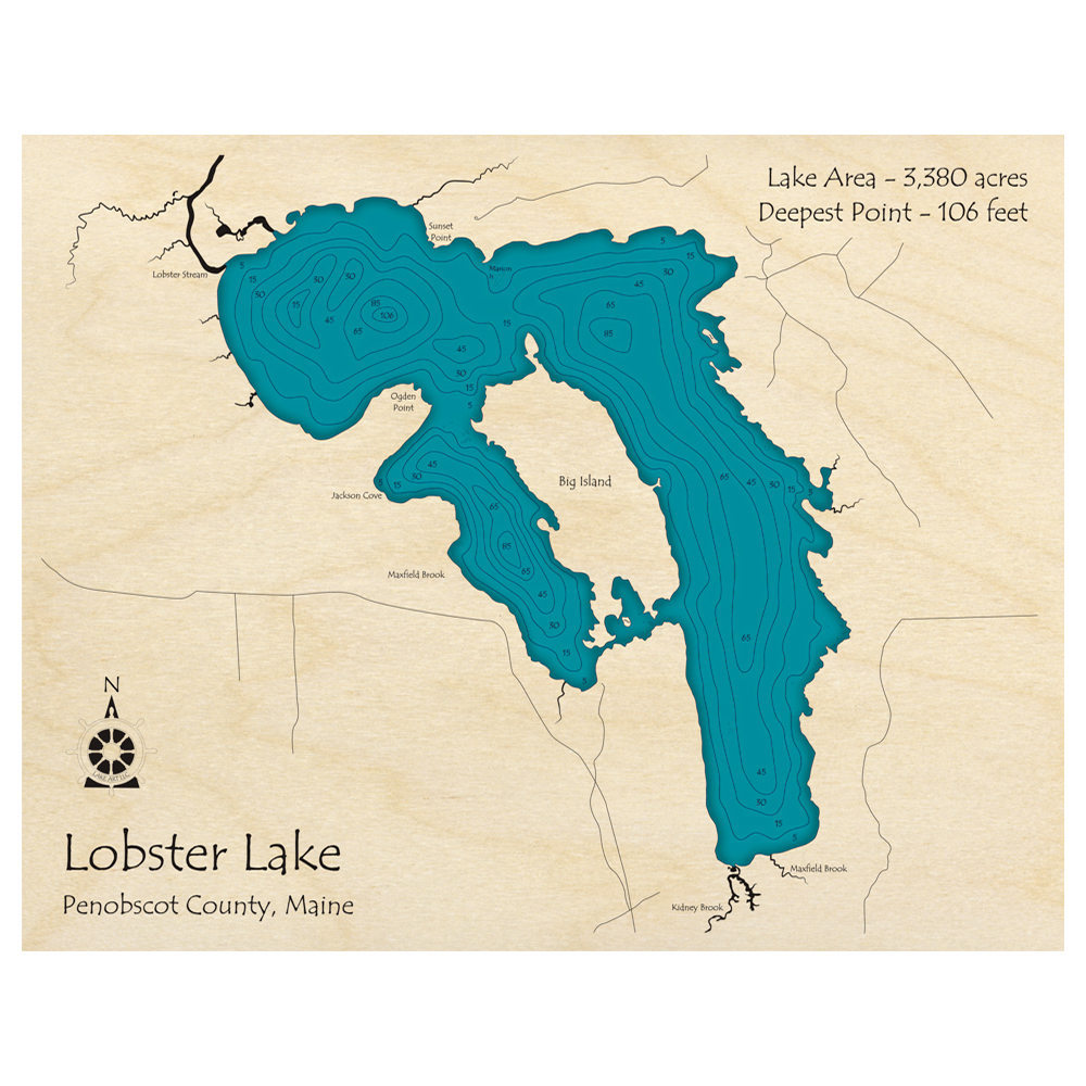 Lobster Lake, Maine 3D Custom Wood Map – Lake Art LLC