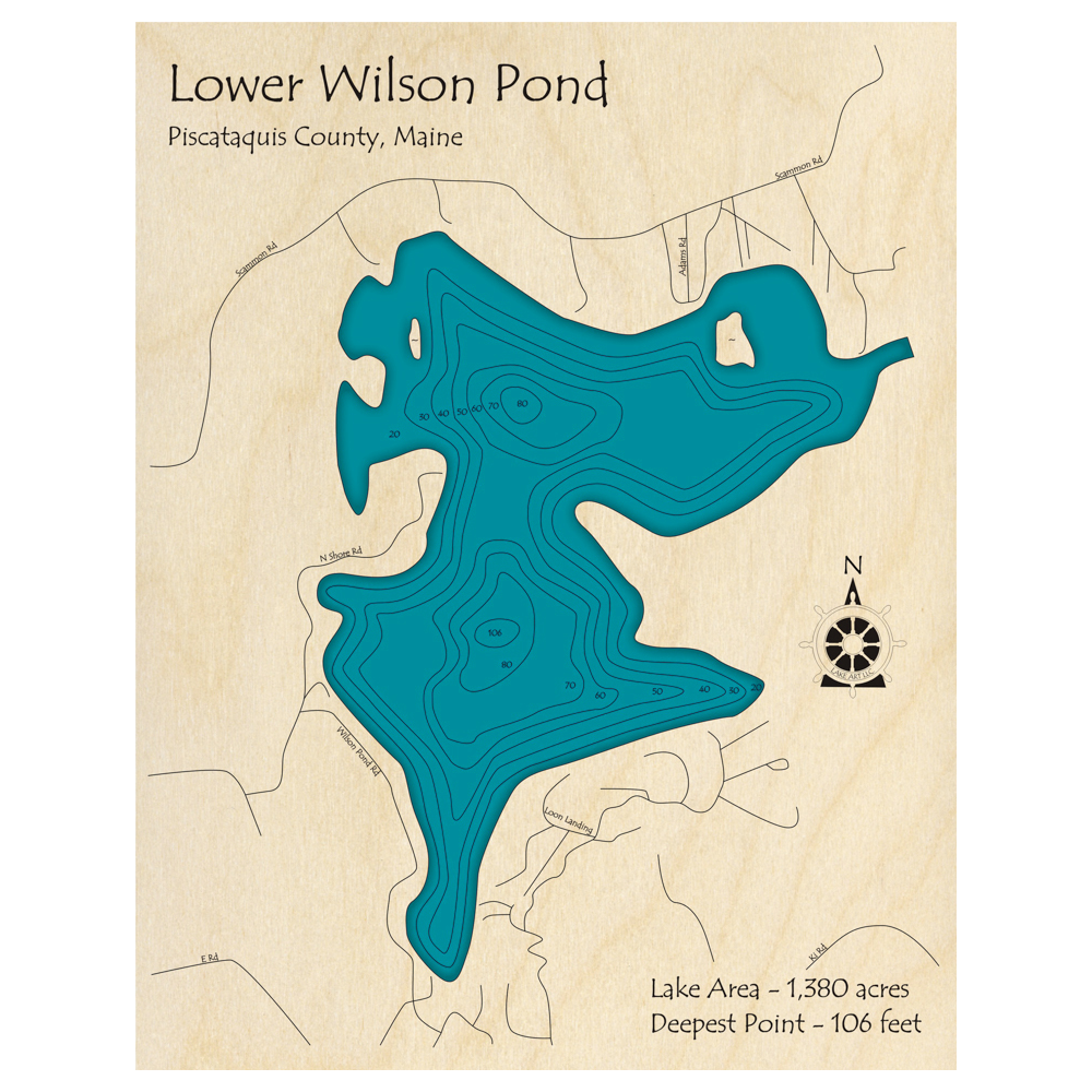 Lower Wilson Pond, Maine 3D Custom Wood Map – Lake Art LLC