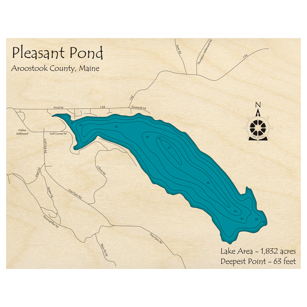 Pleasant Pond, Maine 3D Custom Wood Map – Lake Art LLC