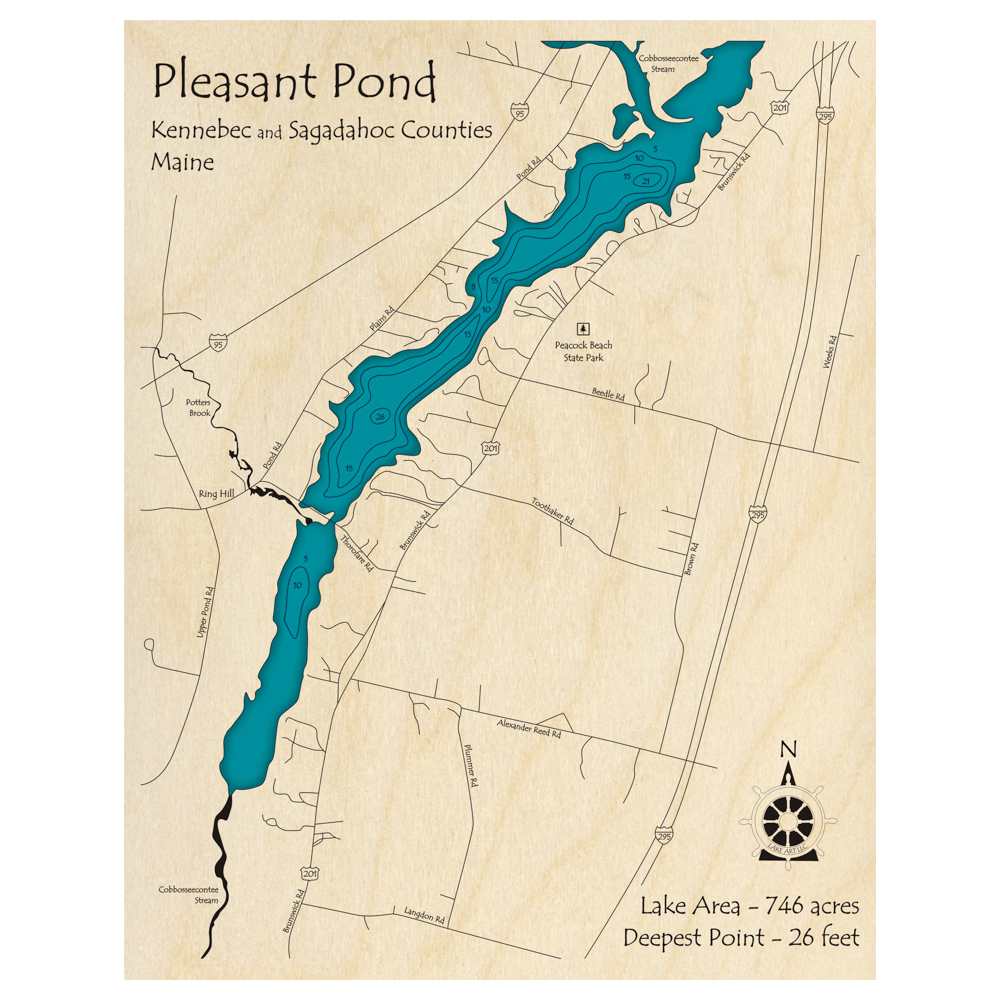 Pleasant Pond, Maine 3D Custom Wood Map – Lake Art LLC
