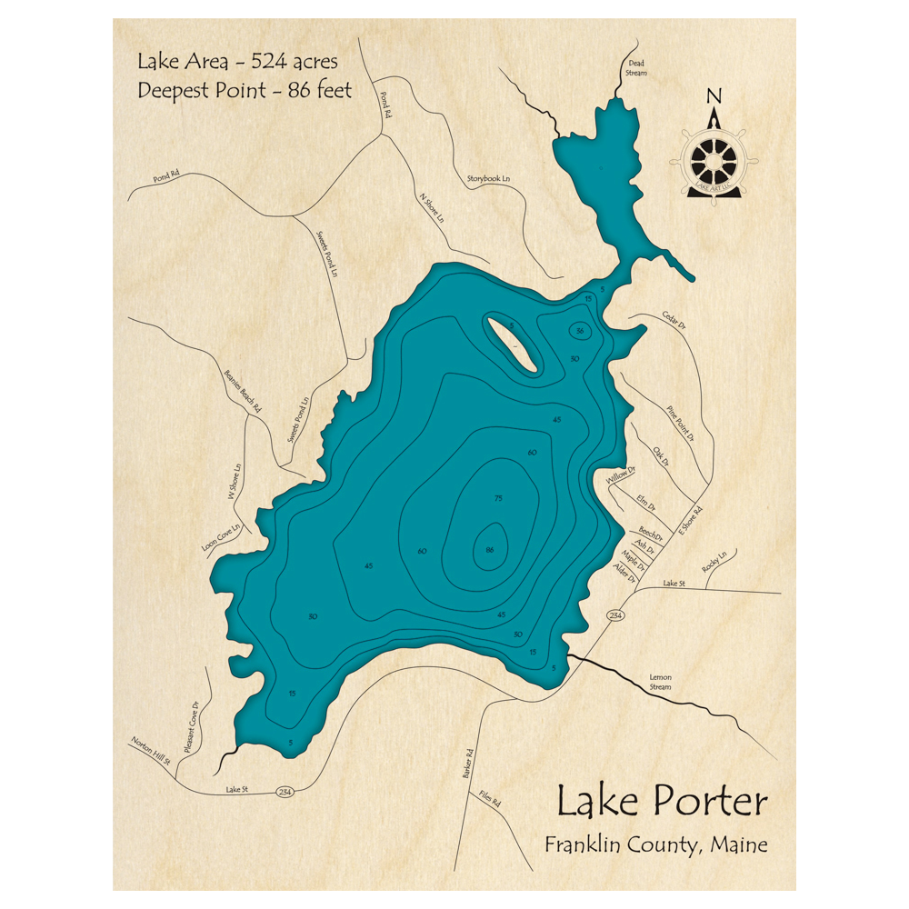 Lake Porter, Maine 3D Custom Wood Map – Lake Art LLC