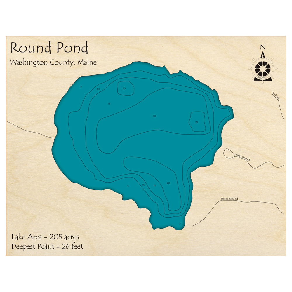 Round Pond, Maine 3D Custom Wood Map – Lake Art LLC