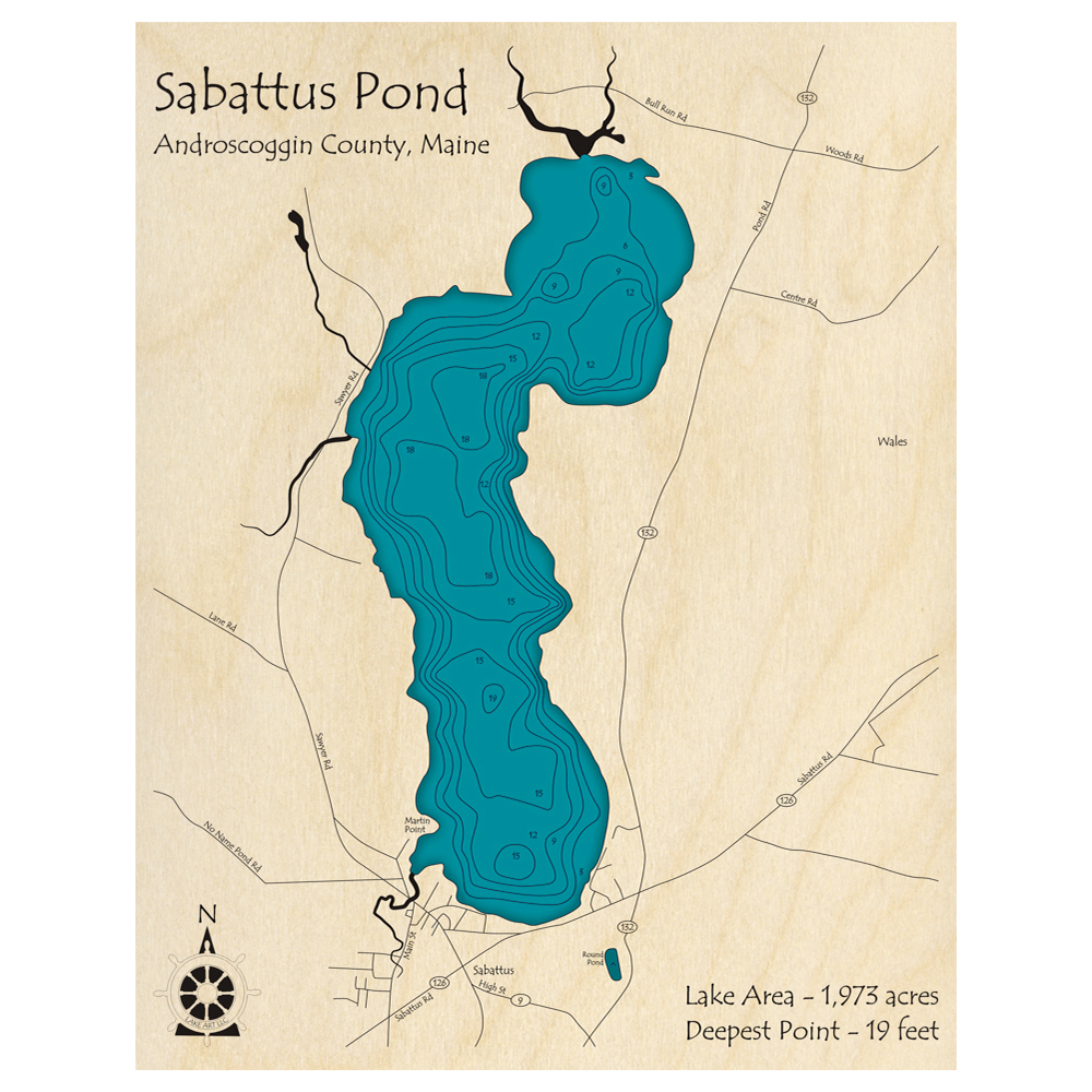 Sabattus Pond, Maine 3D Custom Wood Map – Lake Art LLC