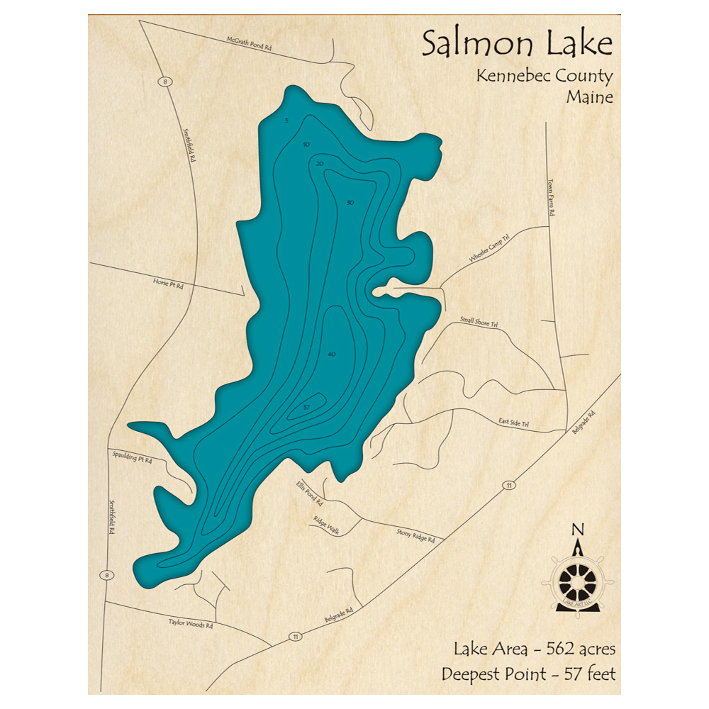 Salmon Lake, Maine 3D Custom Wood Map – Lake Art LLC