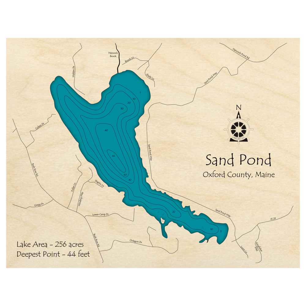 Sand Pond, Maine 3D Custom Wood Map – Lake Art LLC