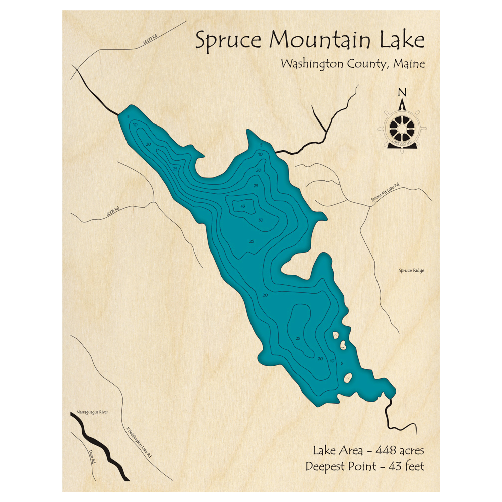 Spruce Mountain Lake, Maine 3D Custom Wood Map – Lake Art LLC